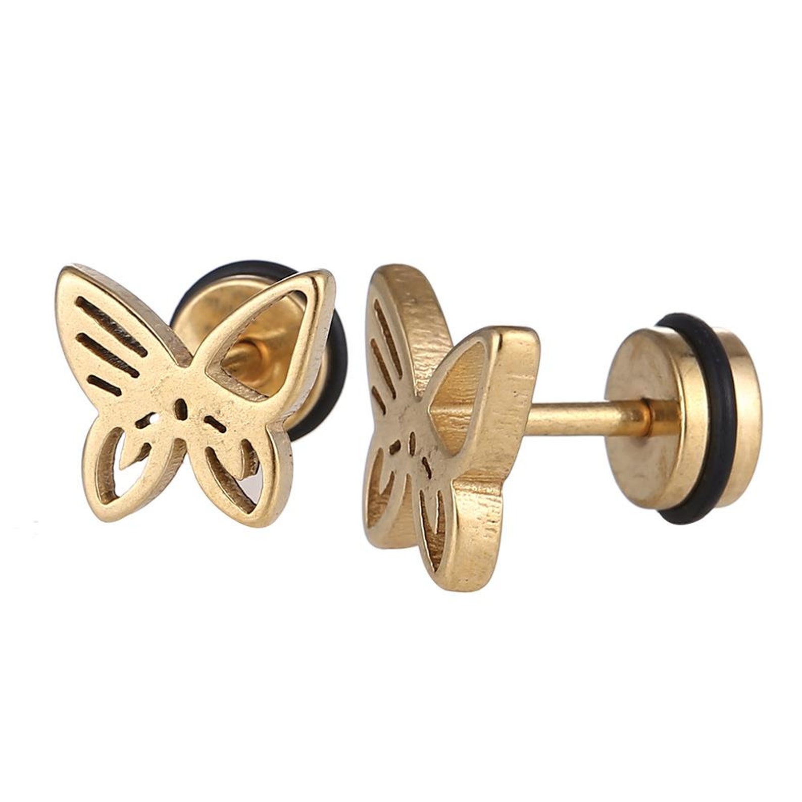 Fake Piercing Expander Gold Butterfly Schaub Closure Stainless - Etsy