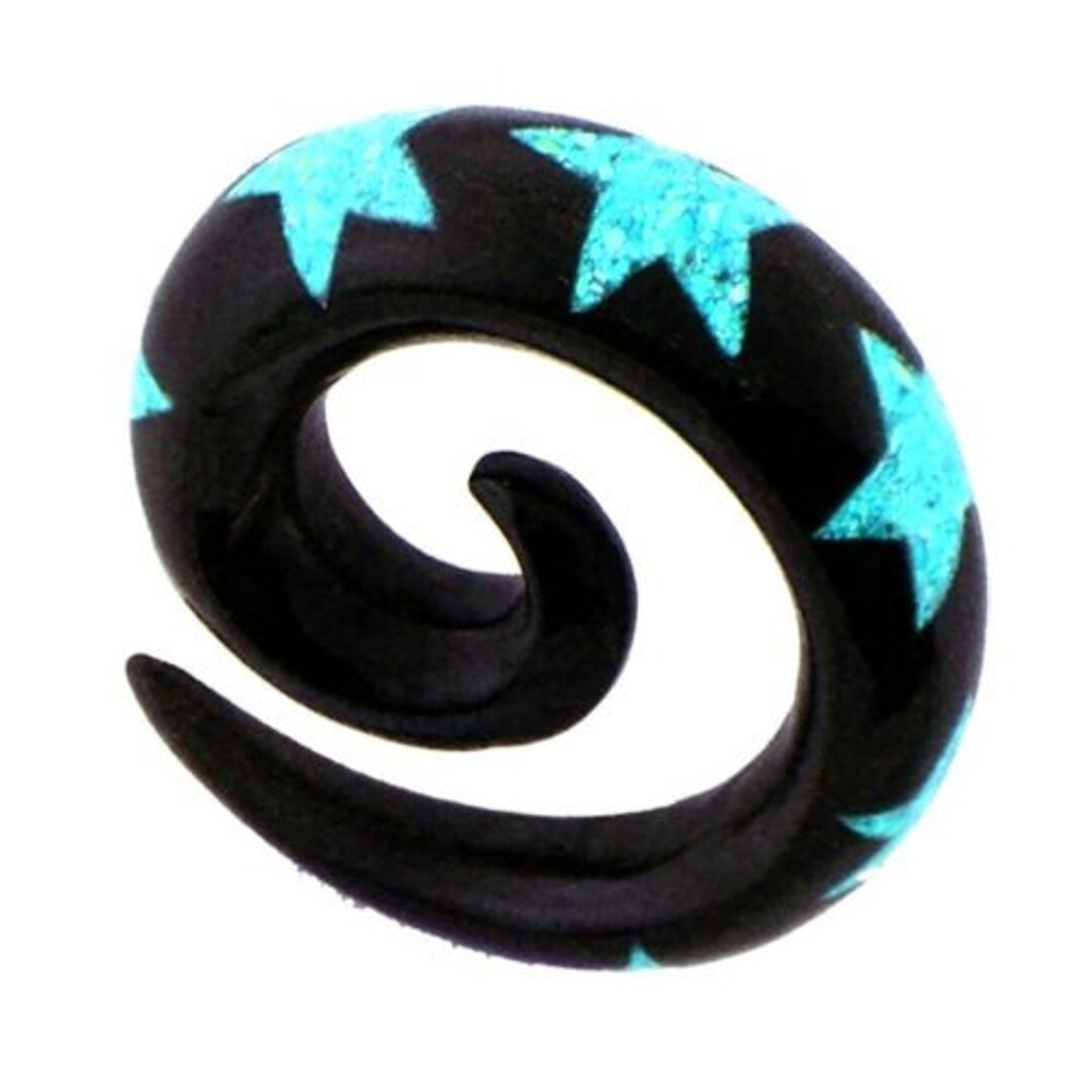 Tribal Buffalo Horn Piercing Expander, Black Spiral With Turquoise ...