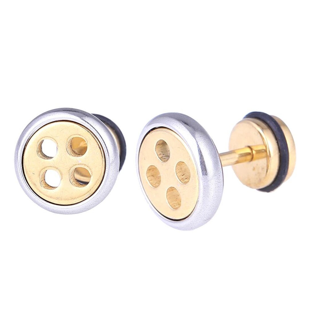 Fake Piercing Expander Gold Color Button Silver Stainless - Etsy
