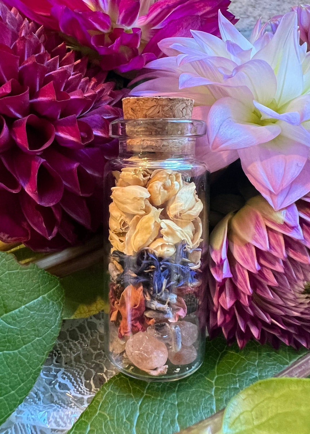 Herb & Crystal Spell Jar ~ Magic Tumbled Gemstone Chips in Apothecary ...