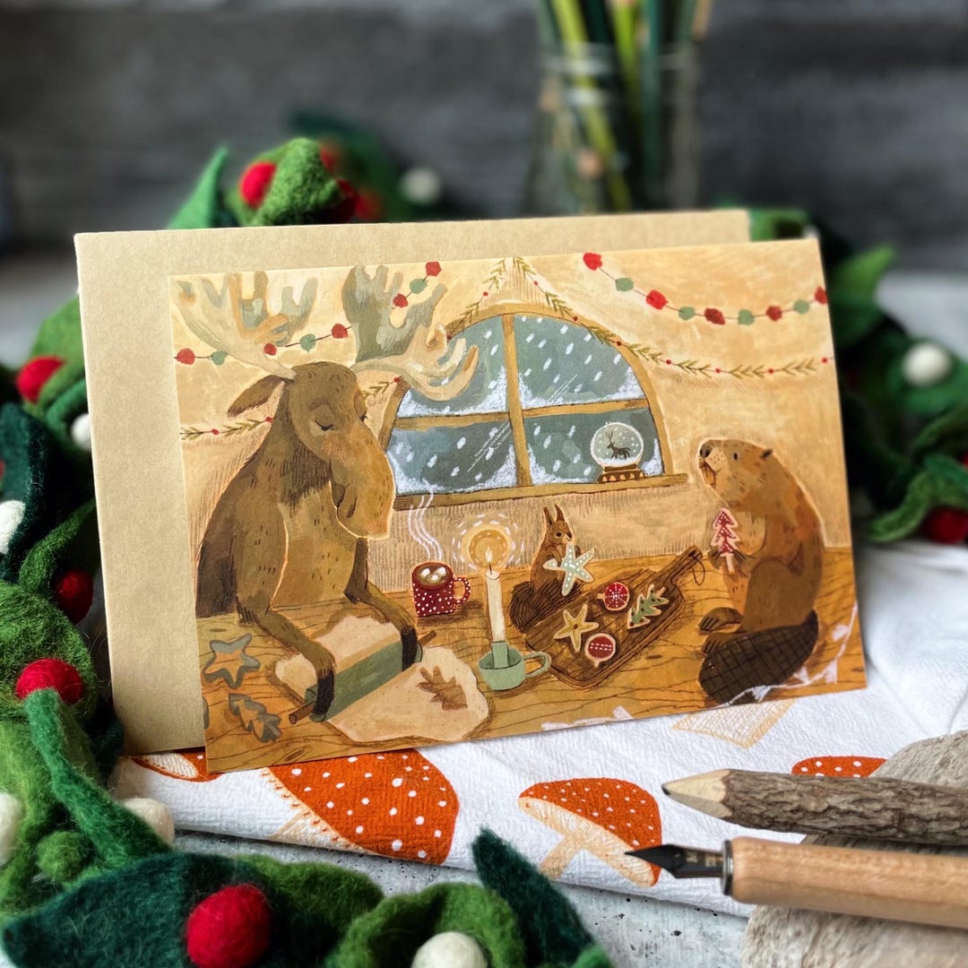 Baking Moose Holiday Christmas Card | Woodland Animals Christmas Cards ...