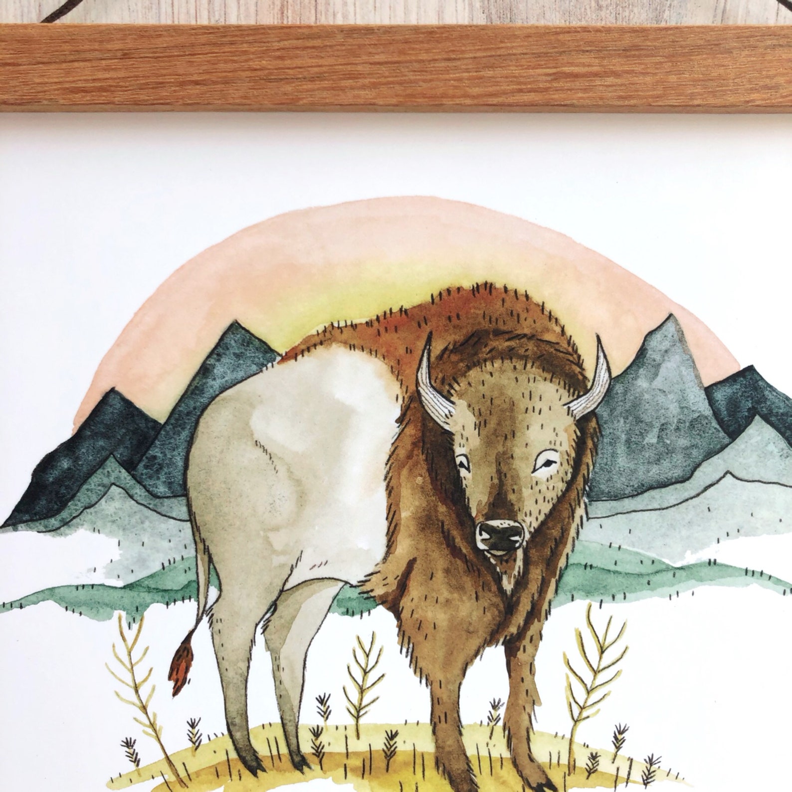 Buffalo Sunset Print | Watercolor Art Print | Woodland Wall Art ...