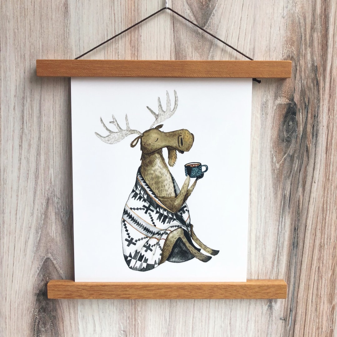 Cozy Moose Print | Watercolor Art Print | Woodland Wall Art | Woodland ...