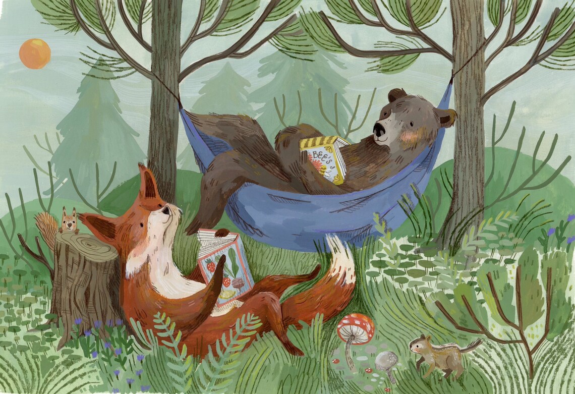 Lazy Days Print | Watercolor Art Print | Woodland Wall Art | Woodland ...