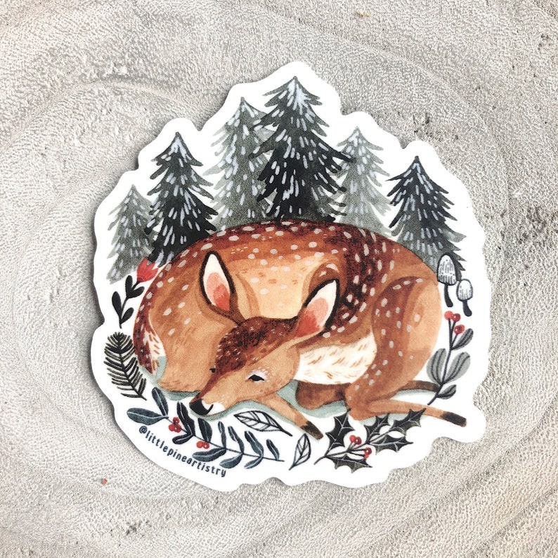 Winter Fawn Sticker Premium Die Cut Vinyl Stickers for - Etsy