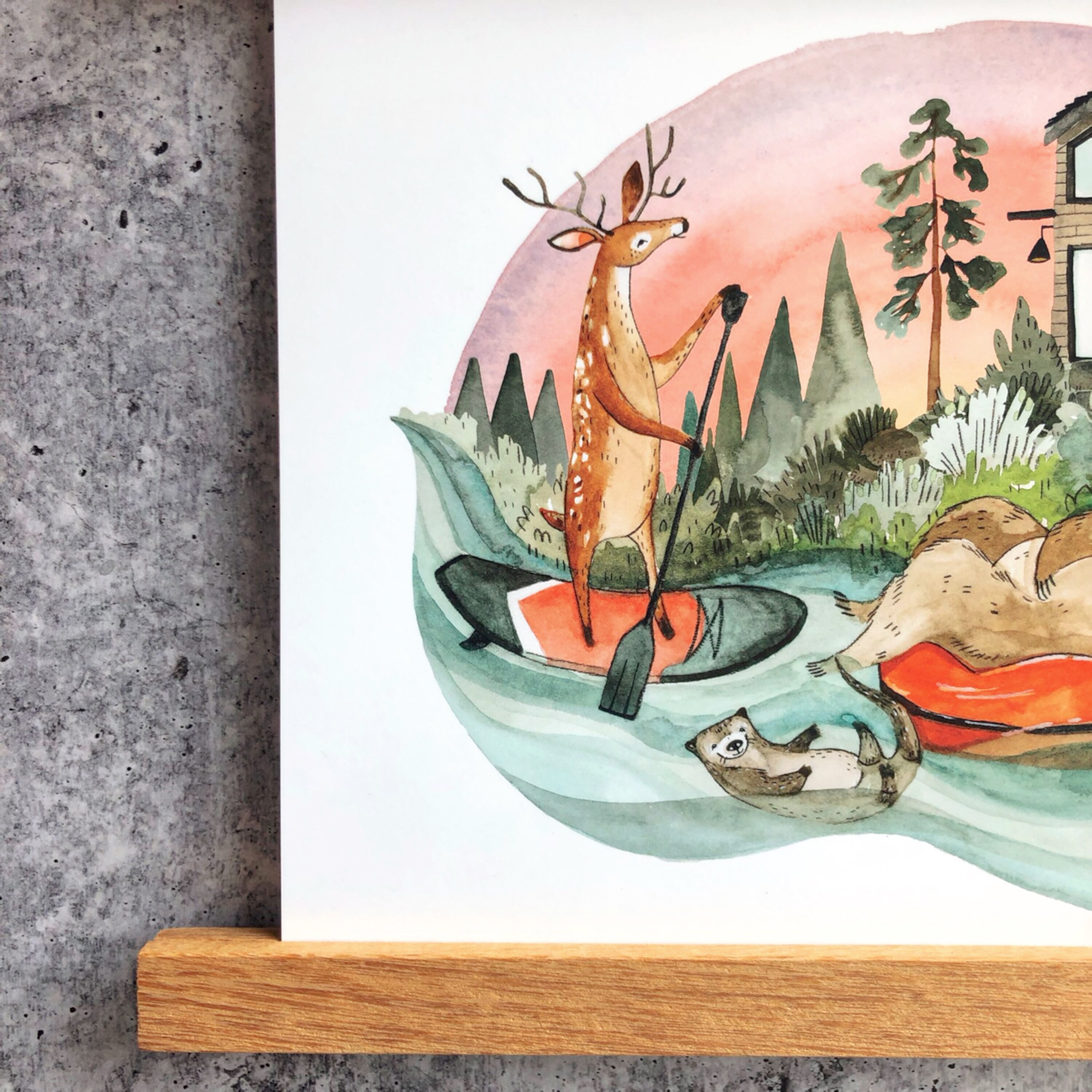 River Float Print Watercolor Art Print Woodland Wall Art - Etsy