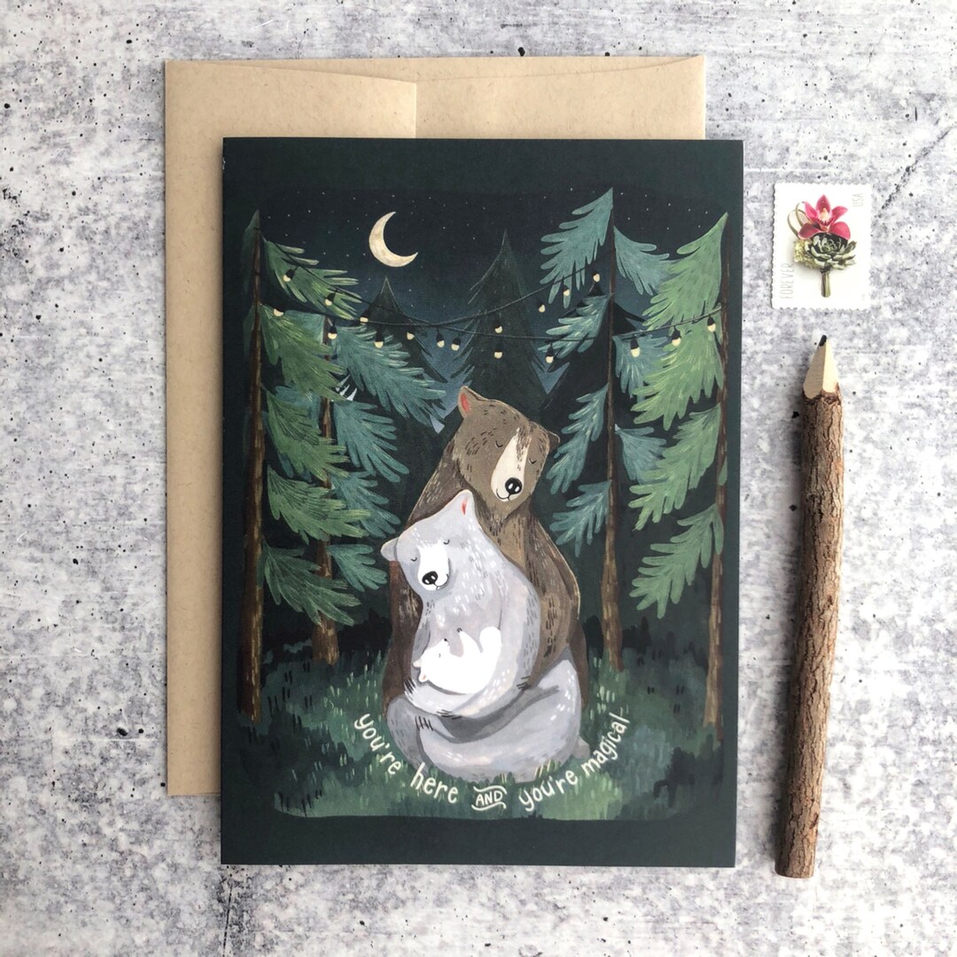 Night Forest Card | Outdoor Cards, Woodland Animal Cards, Whimsical ...