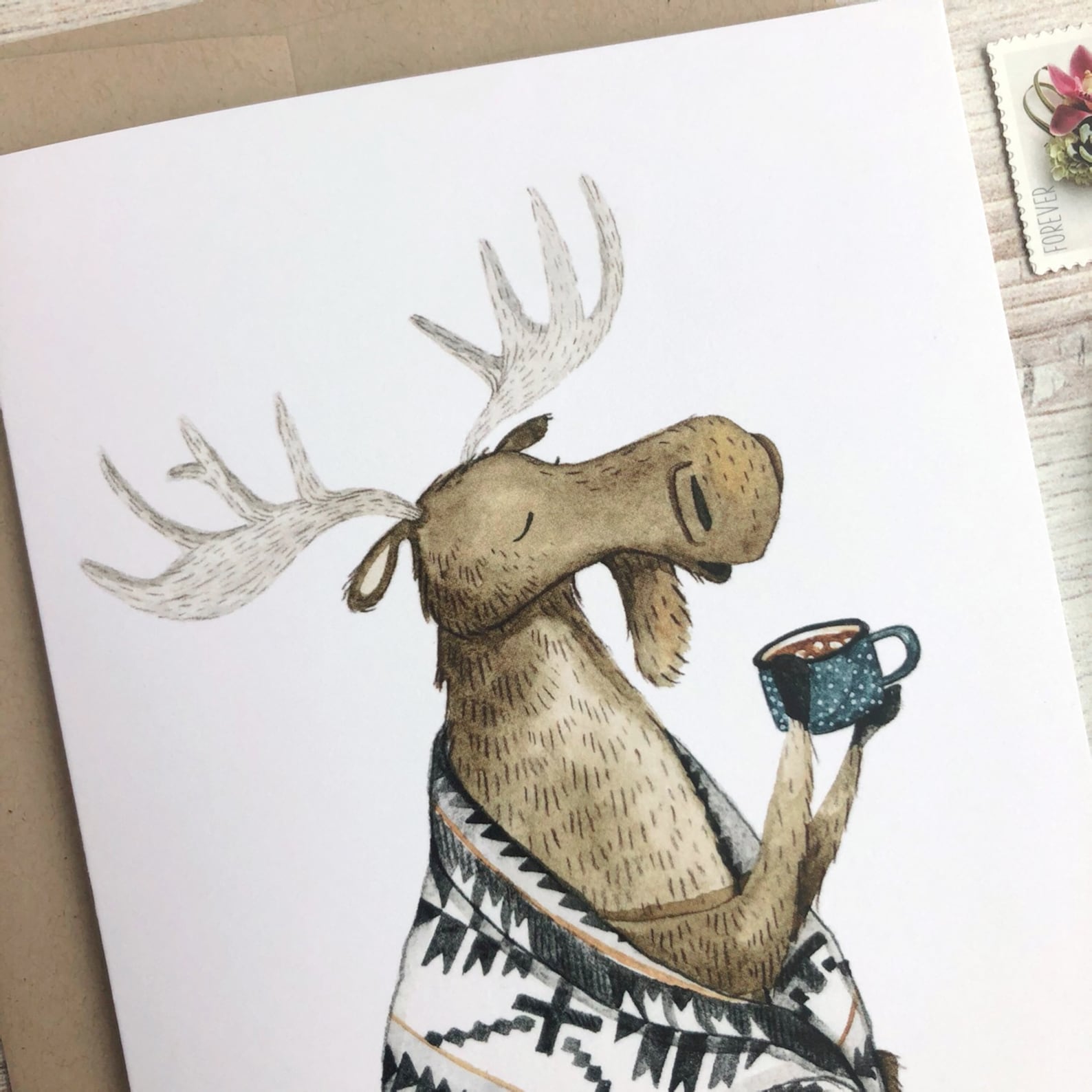 Cozy Moose Card | Outdoor Cards, Hot Cocoa Cards, Woodland Animal Cards ...