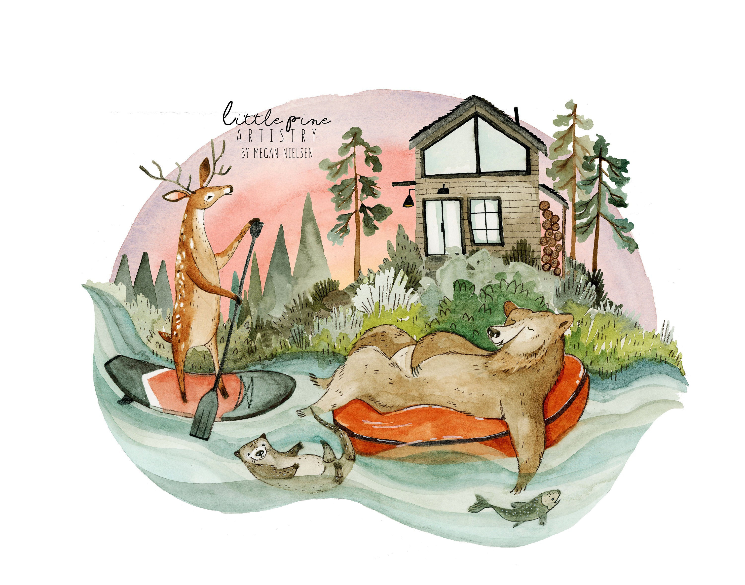 River Float Print | Watercolor Art Print | Woodland Wall Art | Woodland ...