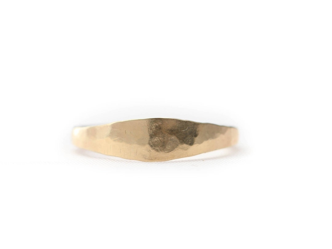Hammered Textured Solid 14k Yellow Gold Ring, Handmade Minimal Wedding ...