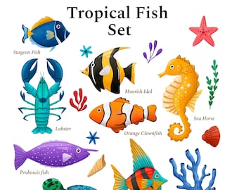 Sea Life Clipart Set. Ocean Animals and Summer Clipart Bundle - Etsy Israel