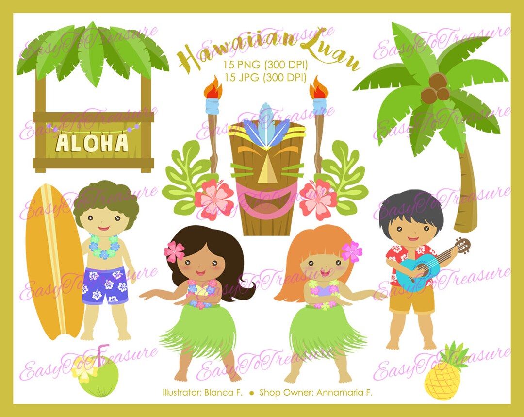 Digital Download Clipart – Variety of 15 Hawaiian Luau Designs JPEG and ...