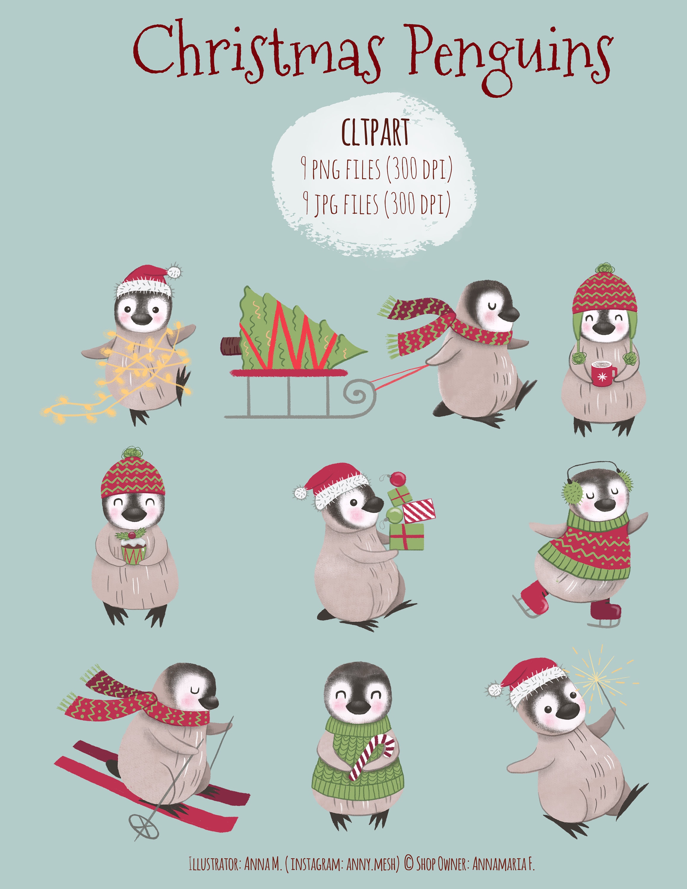 Cute Penguin Clipart for Christmas Cards, Christmas Craft, Christmas ...