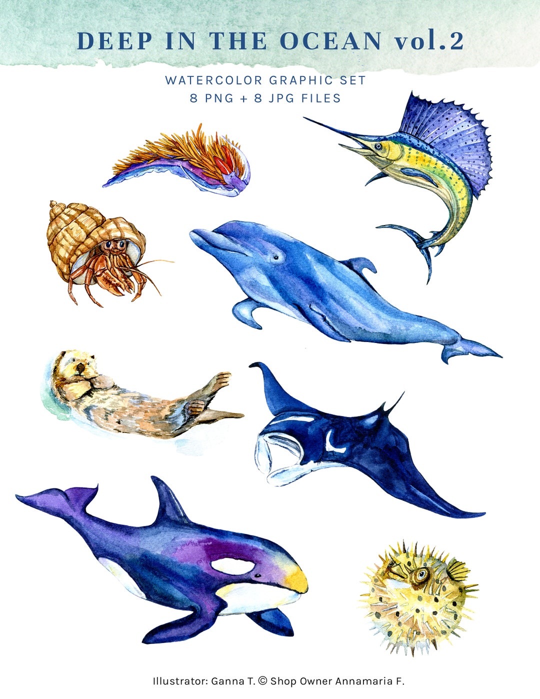 Digital Download Clip Art--deep in the Ocean--ocean Creatures, Set 2 - Etsy