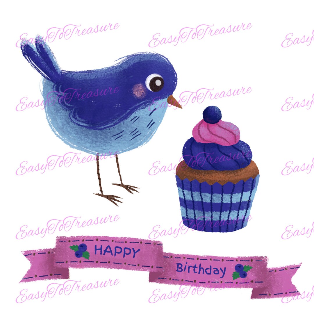 Digital Download Clipart – Happy Birthday Celebration Banner Bird and ...
