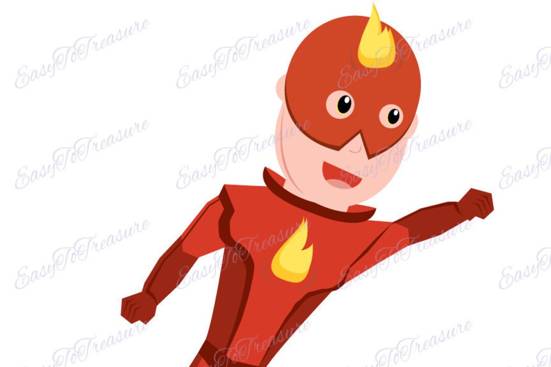 Digital Download Clipart – Red Superhero Boy Wit Mask Flying JPEG and ...