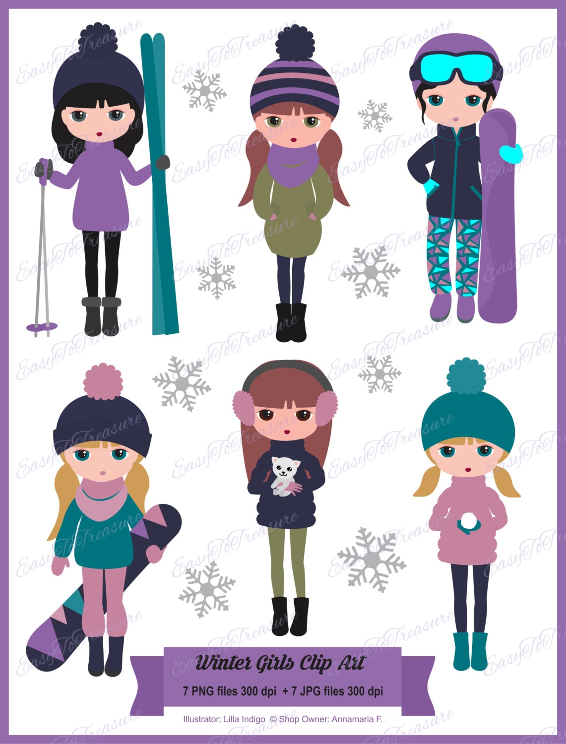 Digital Download Clipart – Variety of 7 Winter Girls Clipart #2 JPEG ...