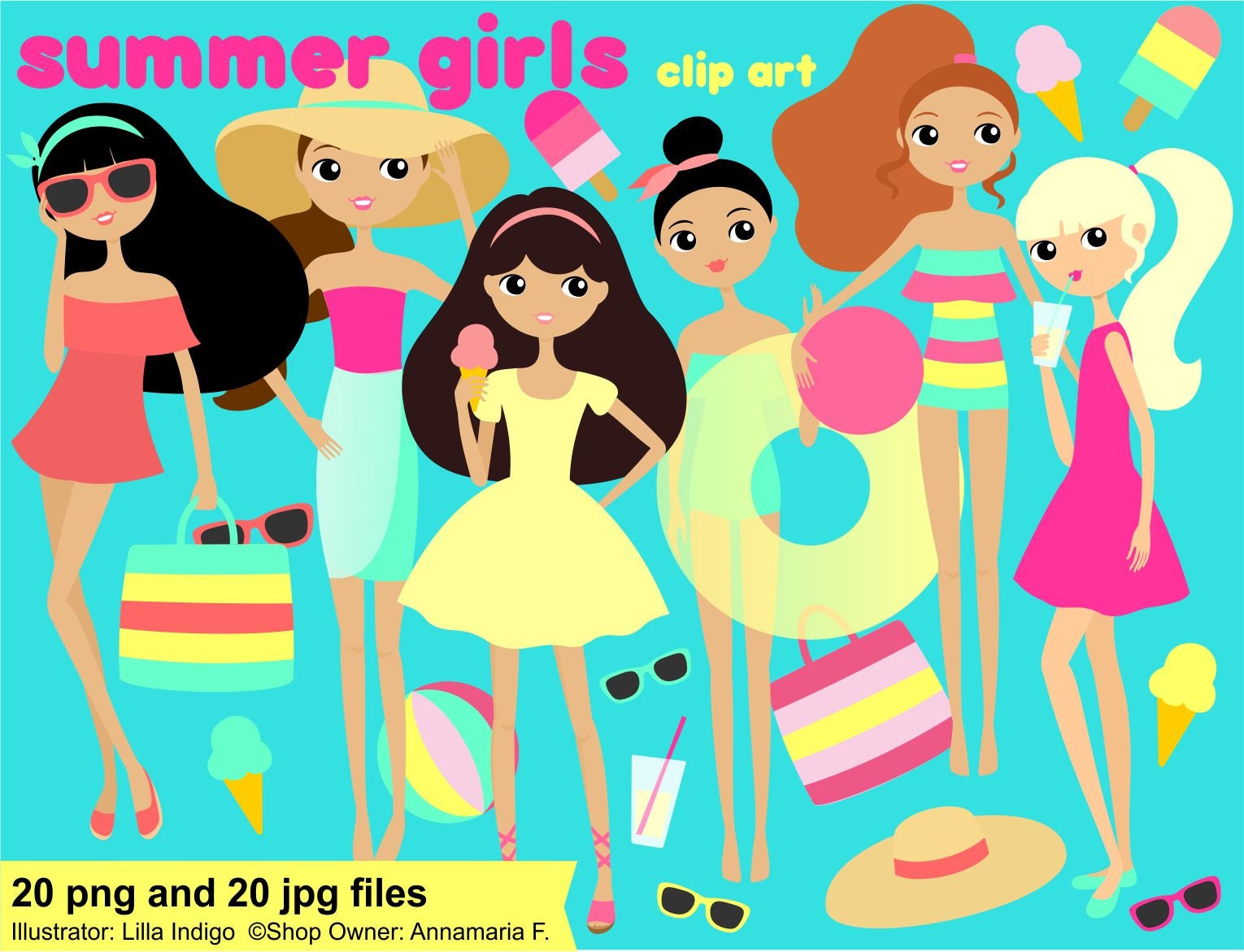 Summer Girls Clip Art Clip Art Summer Girls Beach | Etsy