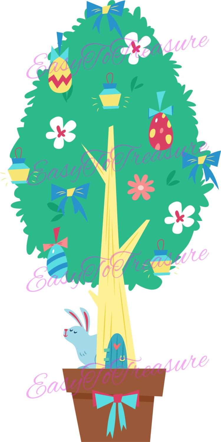 Digital Download Clipart – Easter Tree With Blue Bunny and Door JPEG ...