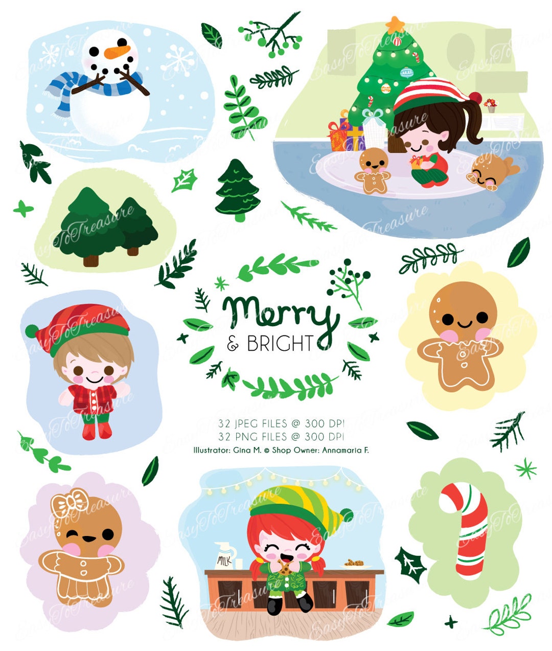 Digital Download Clipart – Variety of 32 Christmas Holiday Winter JPEG ...