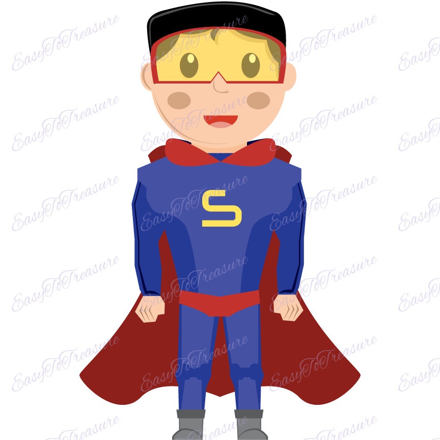 Digital Download Clipart – Blue Superhero Boy With Mask JPEG and PNG ...
