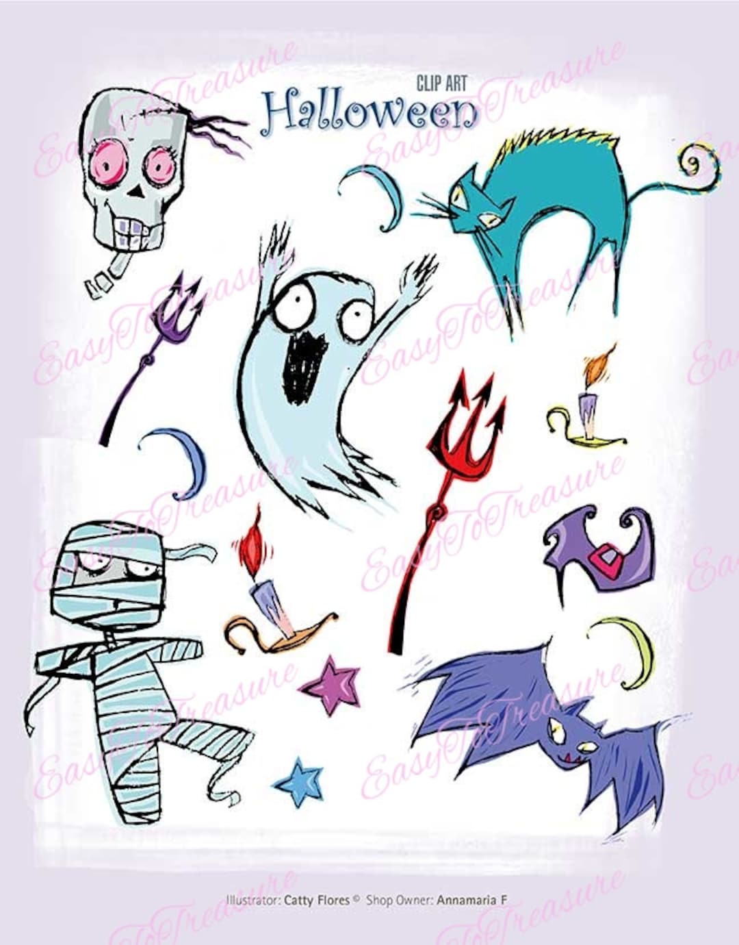 Digital Download Clipart – Package 1 Variety of 14 Halloween Designs in ...