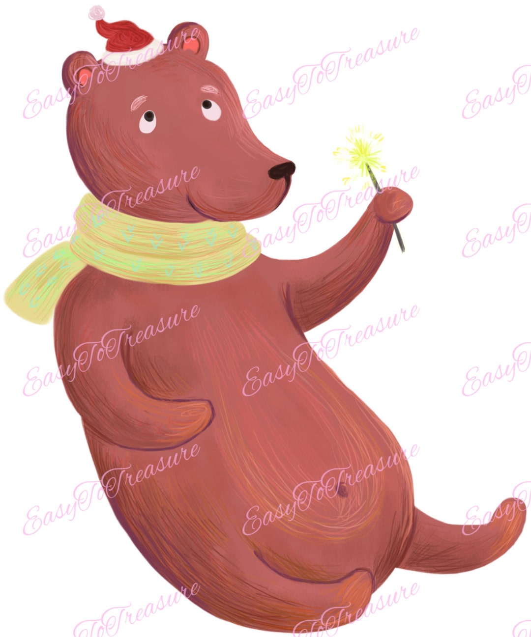 Digital Download Clipart – Bear With Scarf and Christmas Hat JPEG and ...