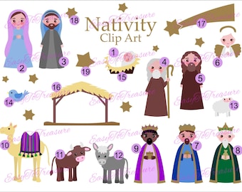 Christmas Nativity Silhouettes Digital Art Set Clipart Commercial Use ...