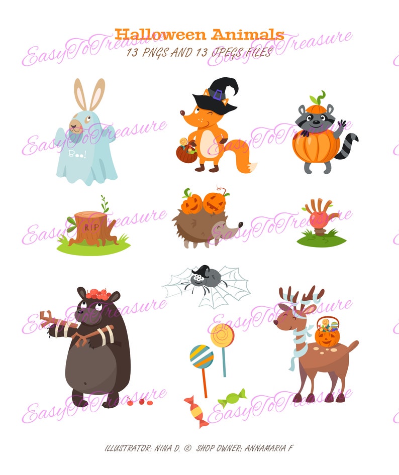 Halloween Animal Clipart, Cute Halloween Art, Halloween Digital File ...