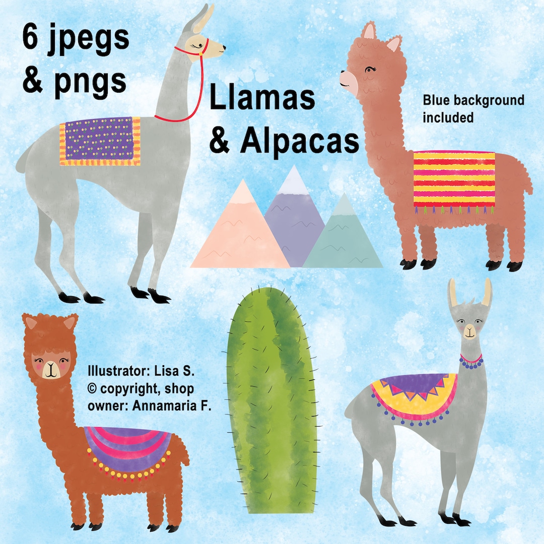 Cute Llama Clipart, Alpaca Clip Art, Cactus Clip Art, Mountains Clip ...