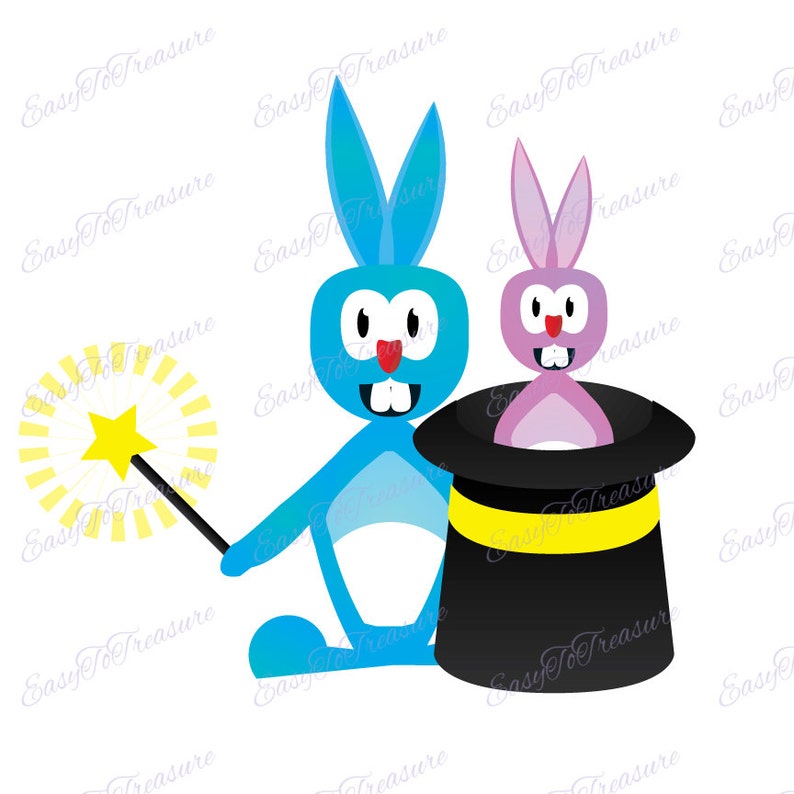 Digital Download Clipart Blue Purple Rabbit Circus Magic Hat Trick JPEG ...