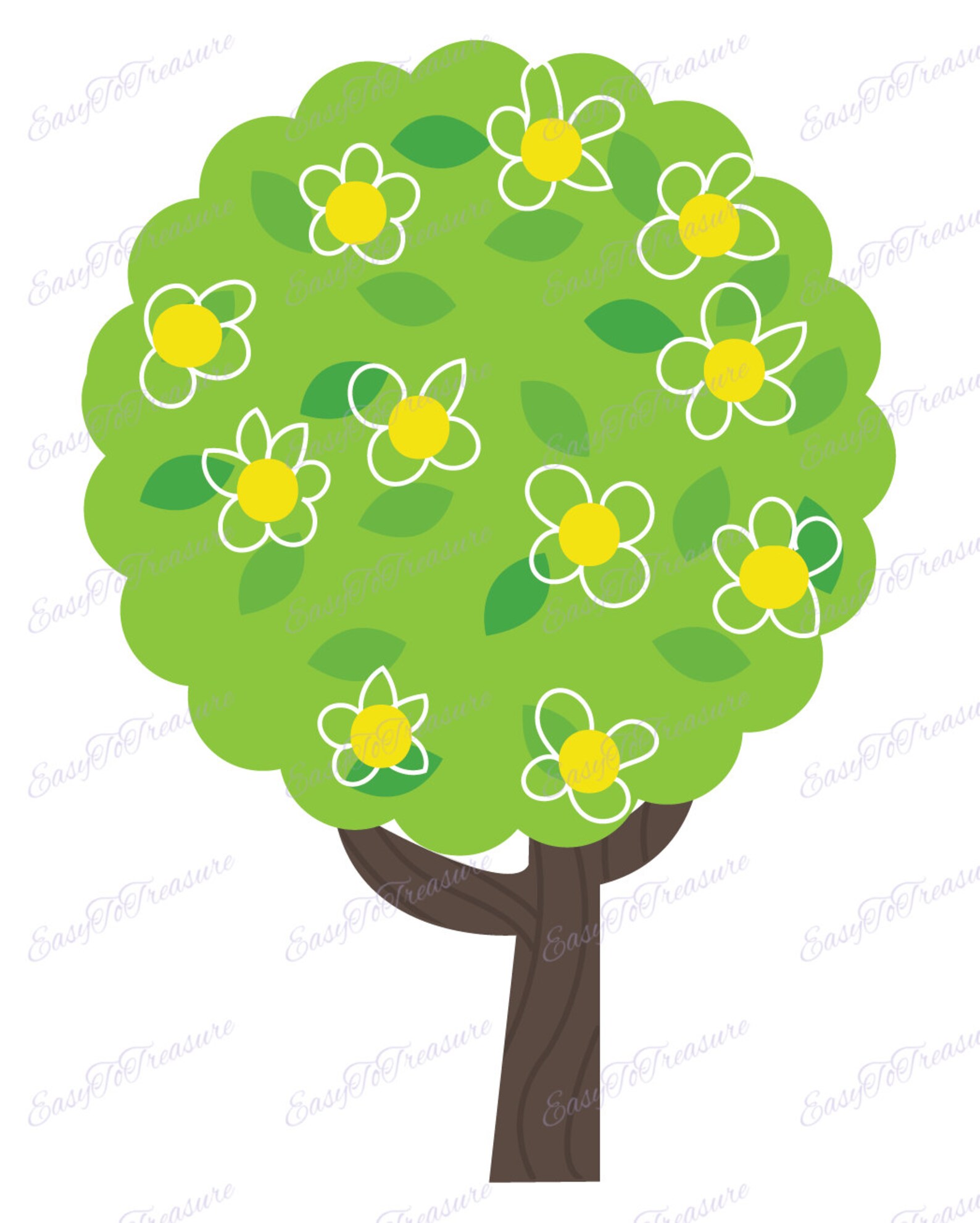 Digital Download Clipart Light Green Tree With Yellow Flowers JPEG and ...
