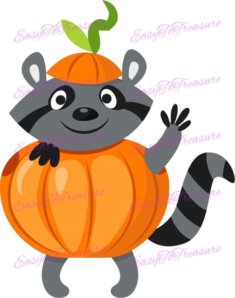 Digital Download Clipart – Halloween Raccoon Pumpkin Costume JPEG and ...