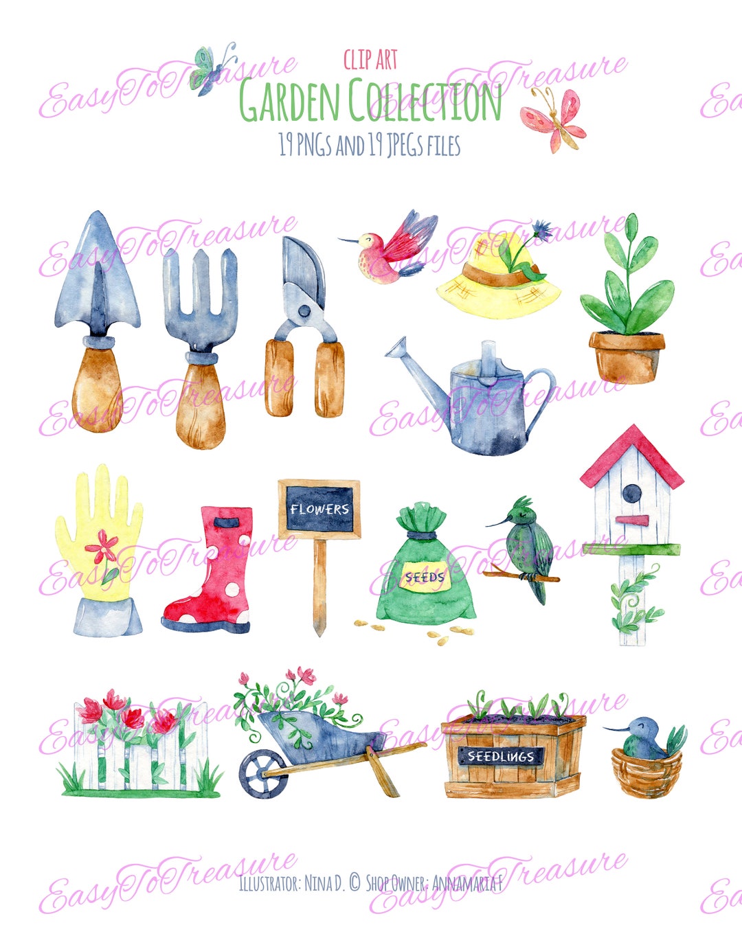 Watercolor Garden Clipart, Spring Clipart, Gardening Clipart, Instant ...