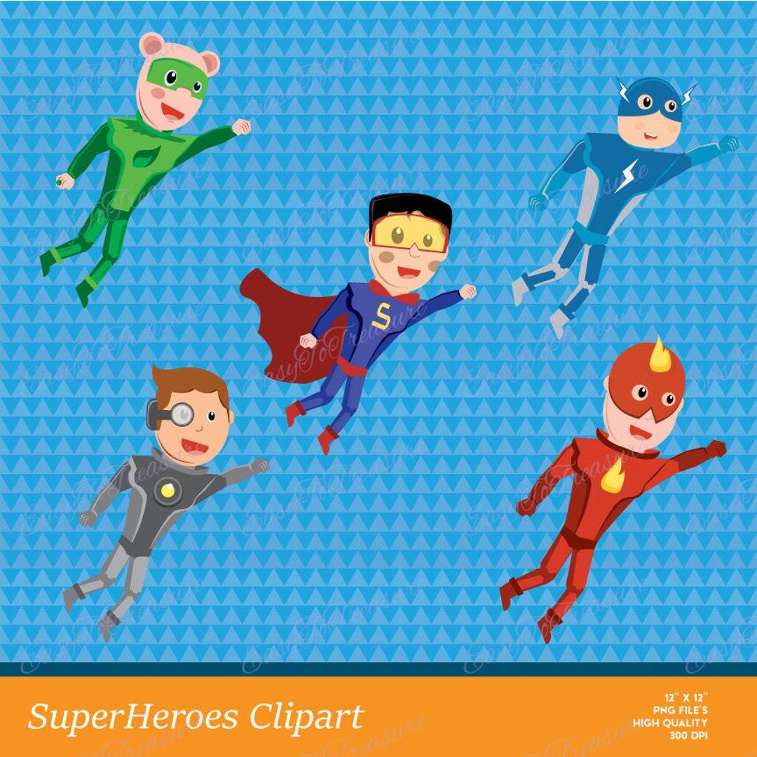Digital Download Clipart – Variety of 5 Super Hero Boys Flying and 3 ...