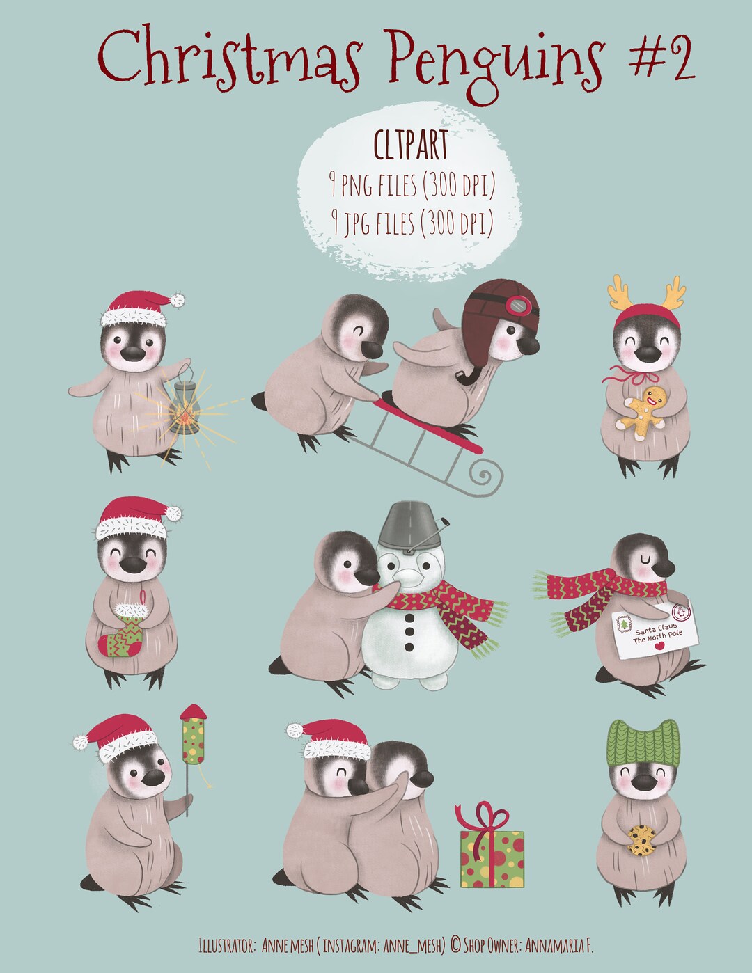 Cute Penguins Clip Art, Christmas Penguin Clipart, Holiday Penguin Clip ...