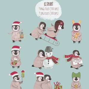 Cute Penguins Clip Art, Christmas Penguin Clipart, Holiday Penguin Clip ...