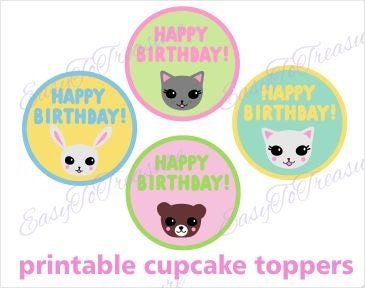 Digital Download Clipart – Happy Birthday PRINTABLE Cupcake Toppers ...