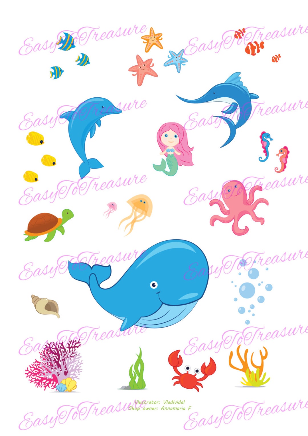 Digital Download Clipart – 18 Ocean Marine Sea Creatures Clipart JPEG ...