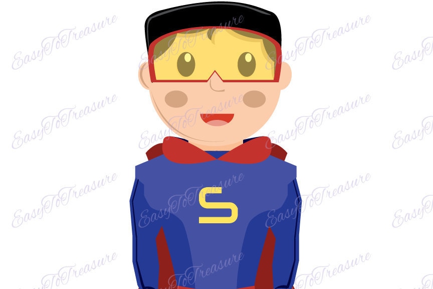Digital Download Clipart – Blue Superhero Boy With Mask JPEG and PNG ...