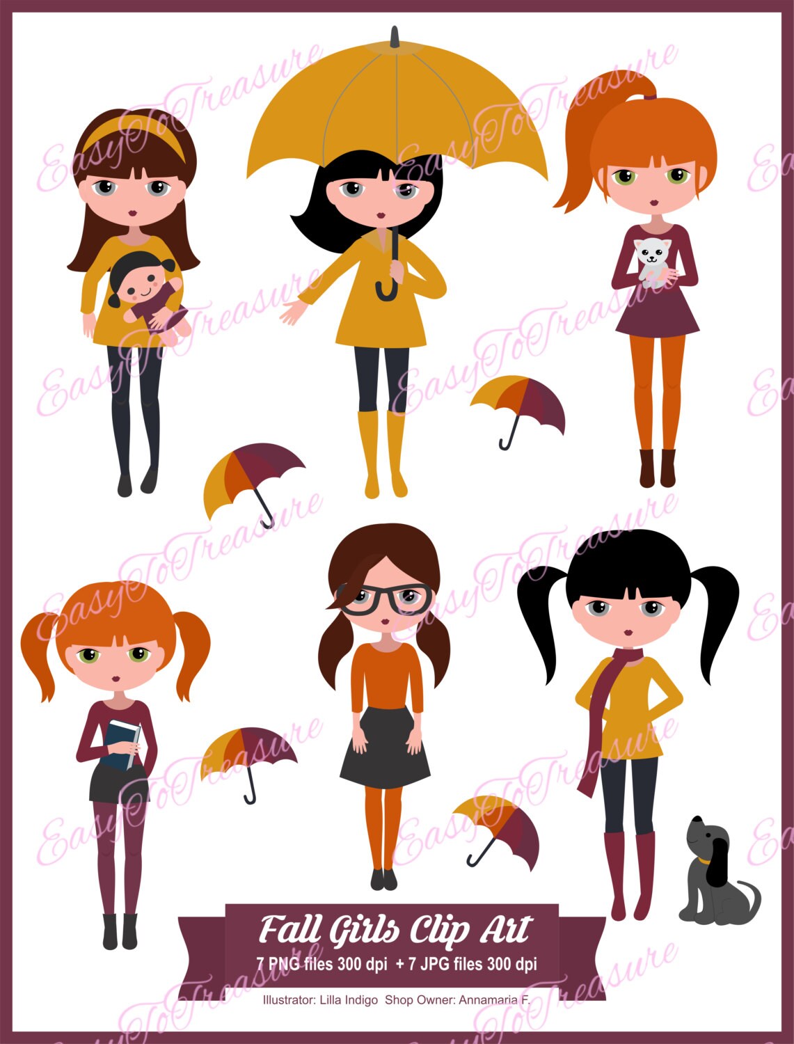 Digital Download Clipart – Variety of 7 Fall Autumn Girls 3 JPEG and ...