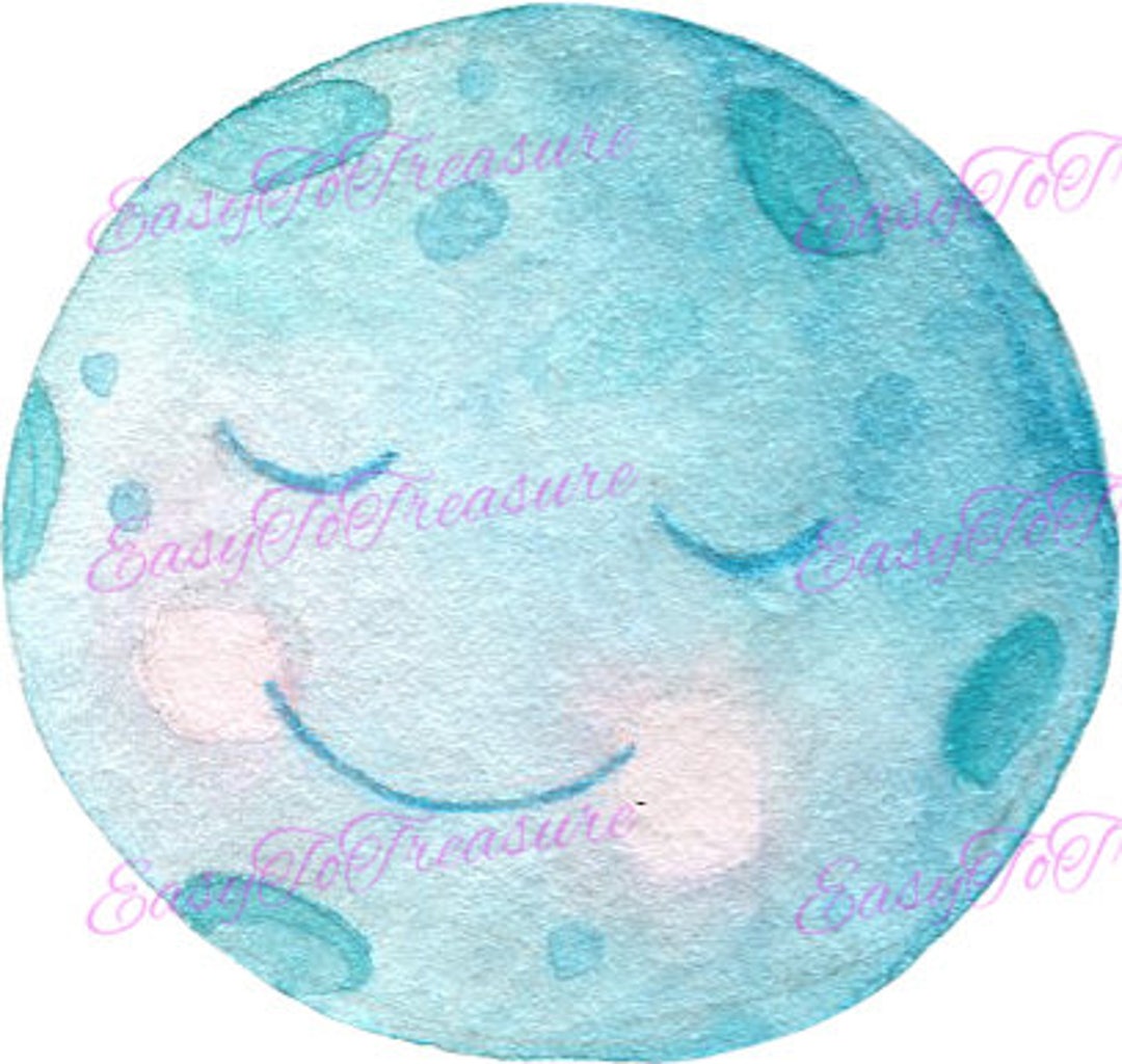 Digital Download Clipart – Sleepytime Smiling Blue Moon JPEG and PNG ...