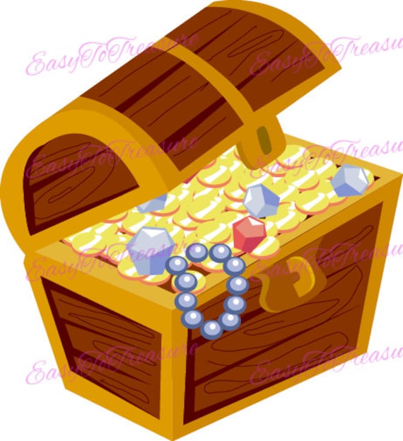 Digital Download Clipart Treasure Chest With Jewels JPEG and | Etsy