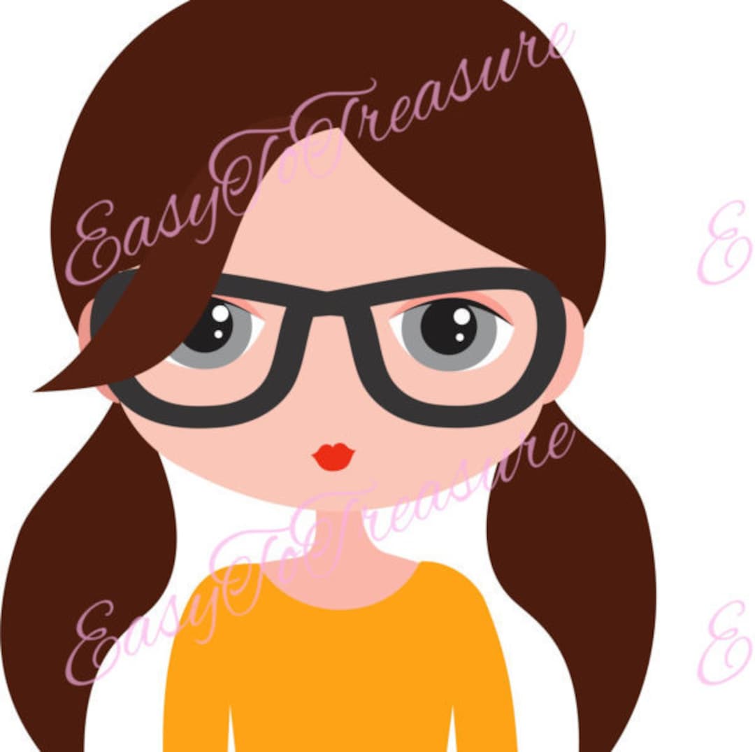 Digital Download Clipart Dark Hair Glasses Girl With Etsy