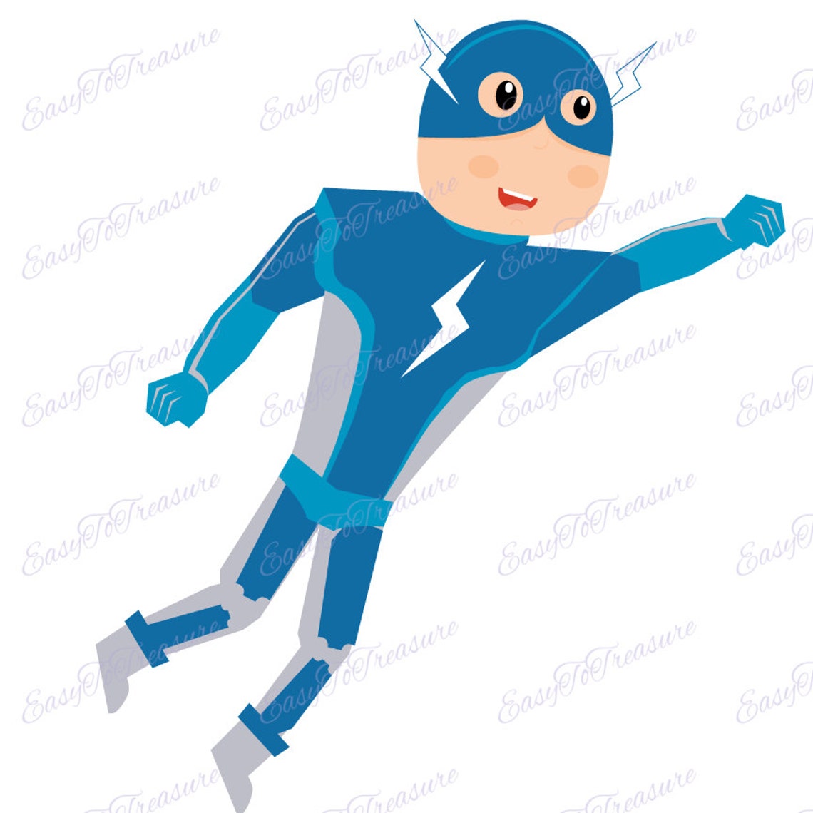 Digital Download Clipart Blue and Grey Superhero Boy Flying | Etsy
