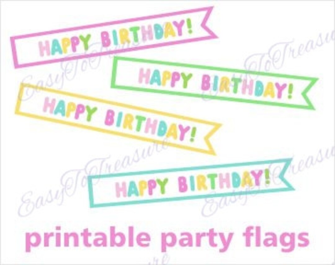Digital Download Clipart – Happy Birthday PRINTABLE Straw Flags, Party ...