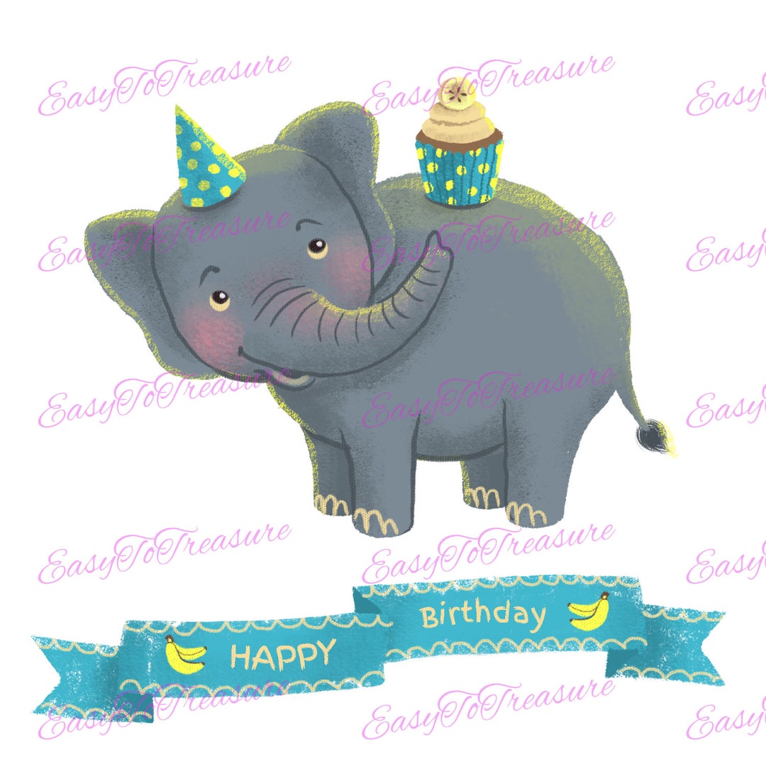 Digital Download Clipart – Happy Birthday Celebration Banner Elephant ...