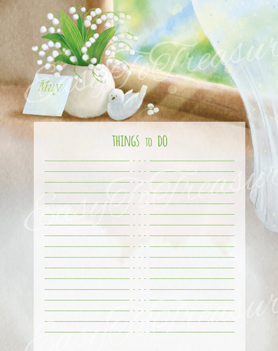 Digital Download – Dove, Spring Flowers Printable DIY May Monthly ...