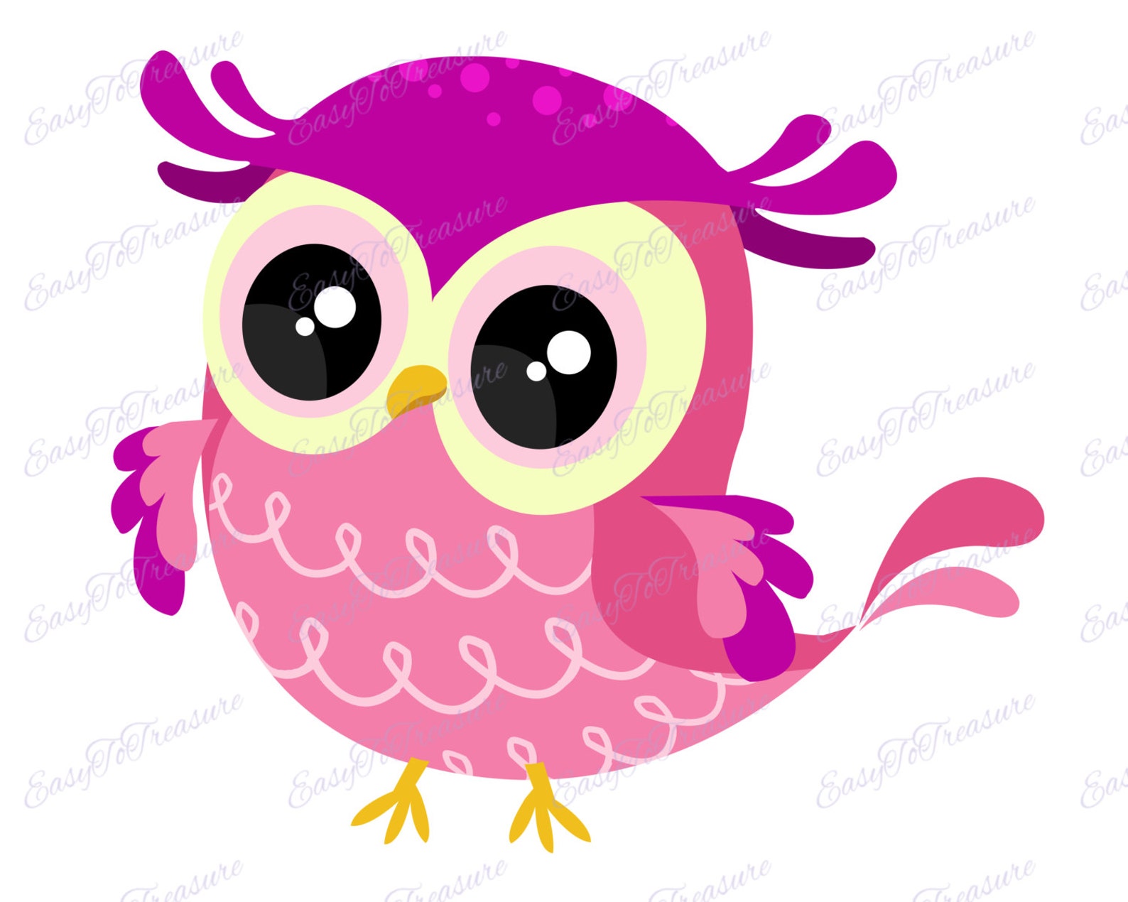Digital Download Clipart – Pink Purple Owl With Big Eyes JPEG and PNG ...
