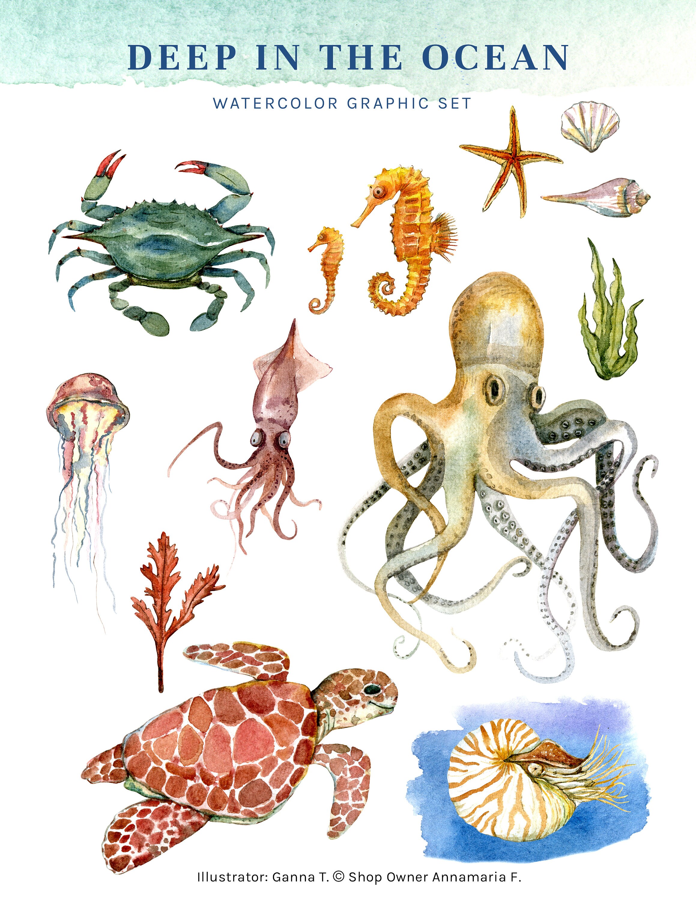 Digital Download Clip Art--deep in the Ocean--ocean Creatures - Etsy